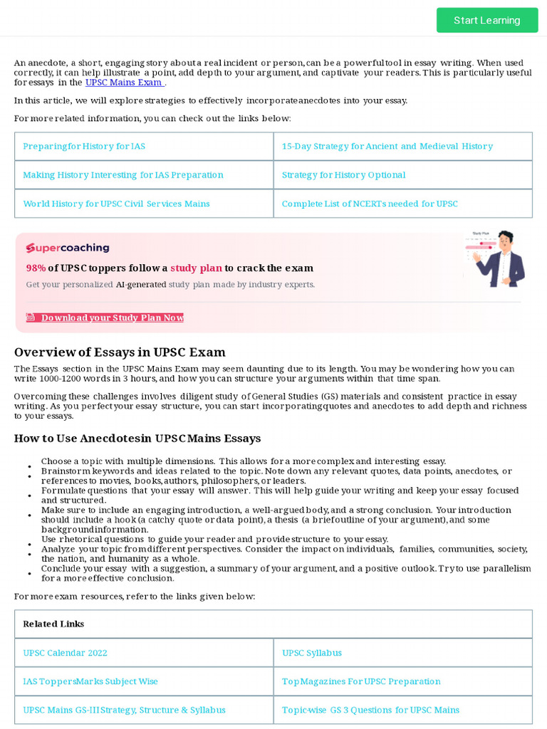 How To Use Anecdotes Effectively in UPSC Exam Essays | PDF