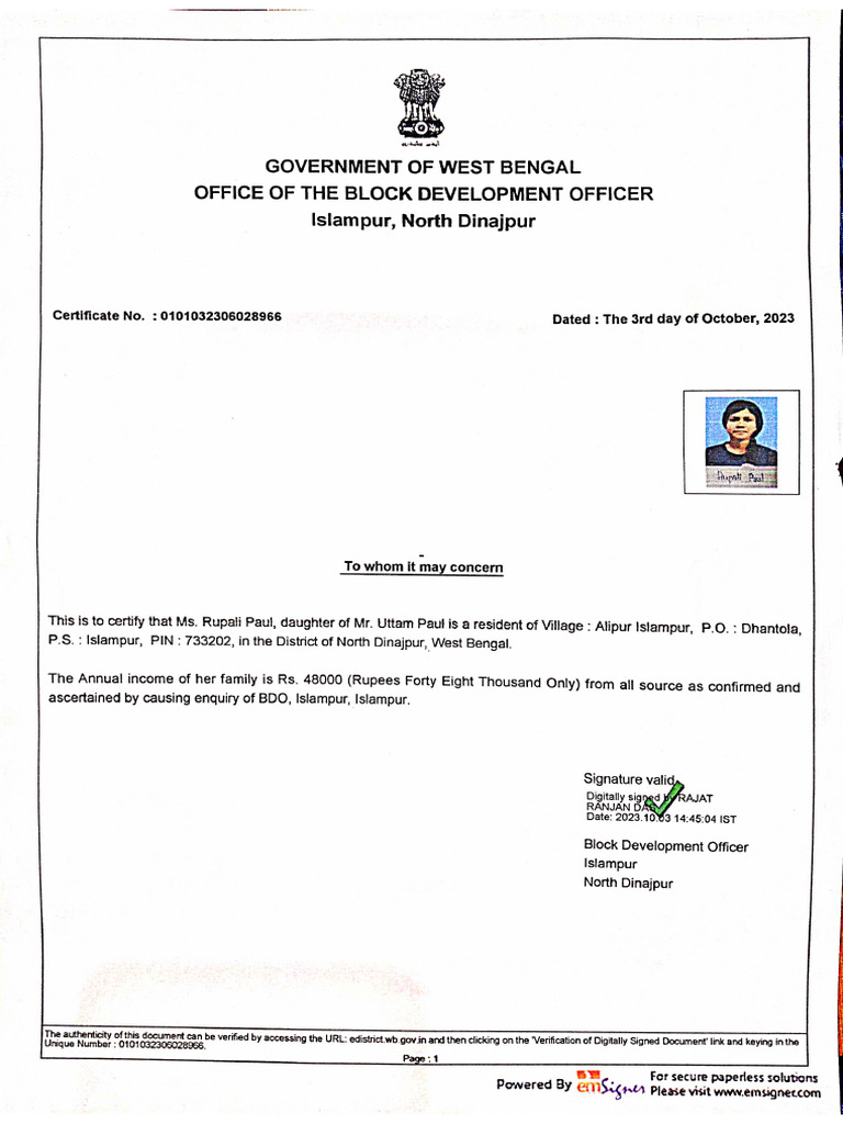 Income Certificate | PDF