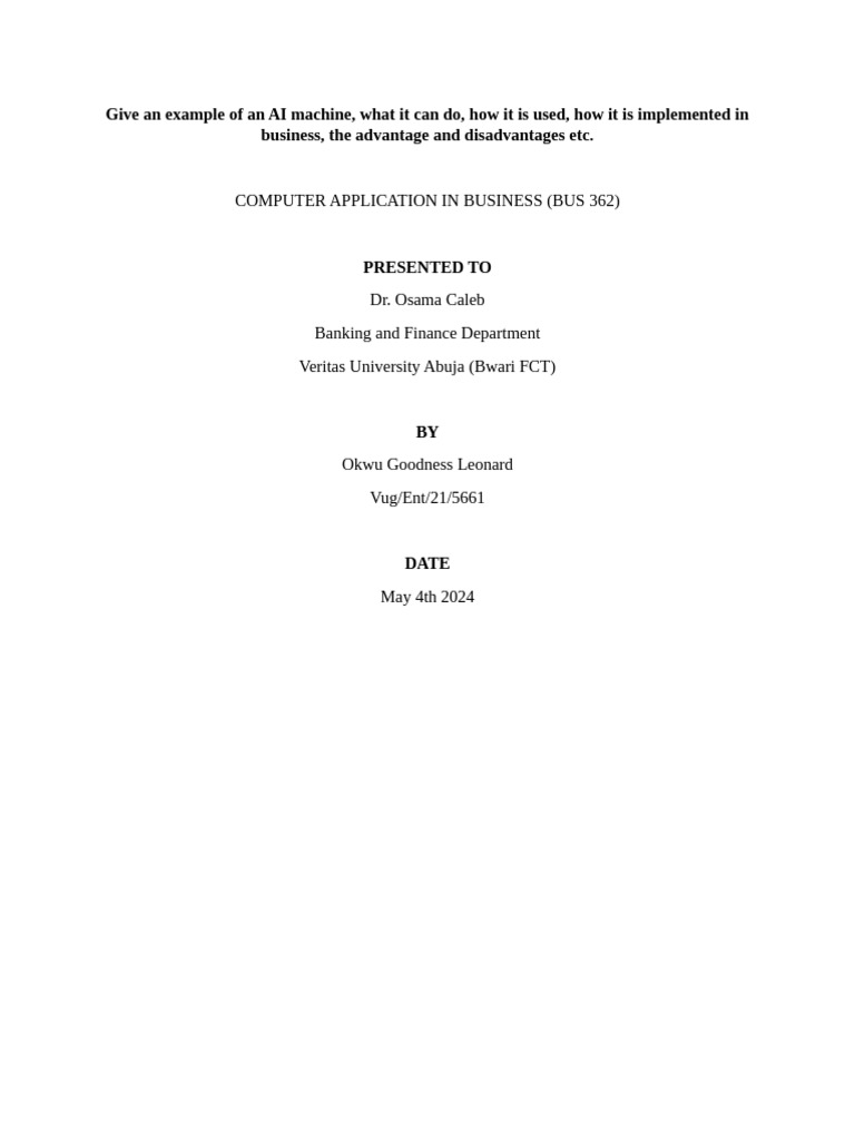 Computer AI Assignment | PDF | Artificial Intelligence | Intelligence (AI) & Semantics