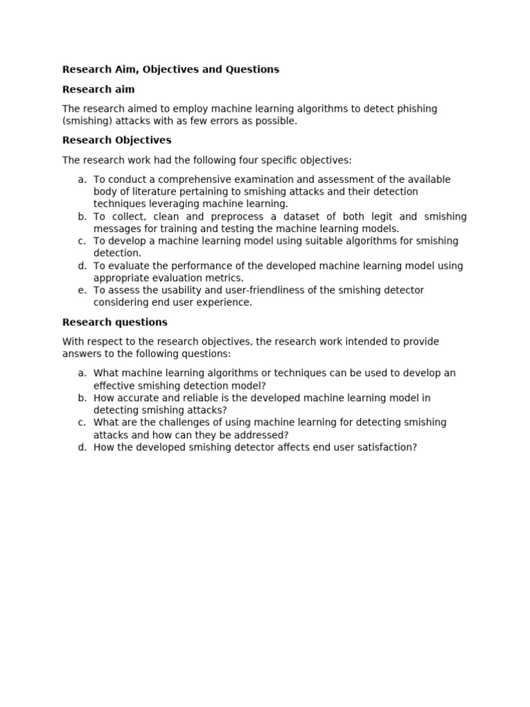 RESEARCH AIM, OBJECTIVES AND QUESTIONS (2) | PDF