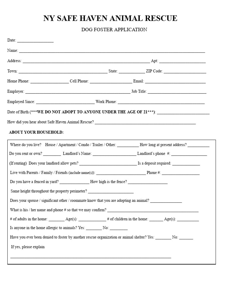 Dog Foster Application Template | PDF | Neutering | Dogs