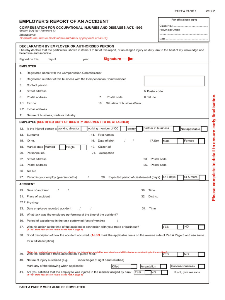 H1 Employers Report of An Accident - WCI.2 - Fillable | PDF | Employment | Payments