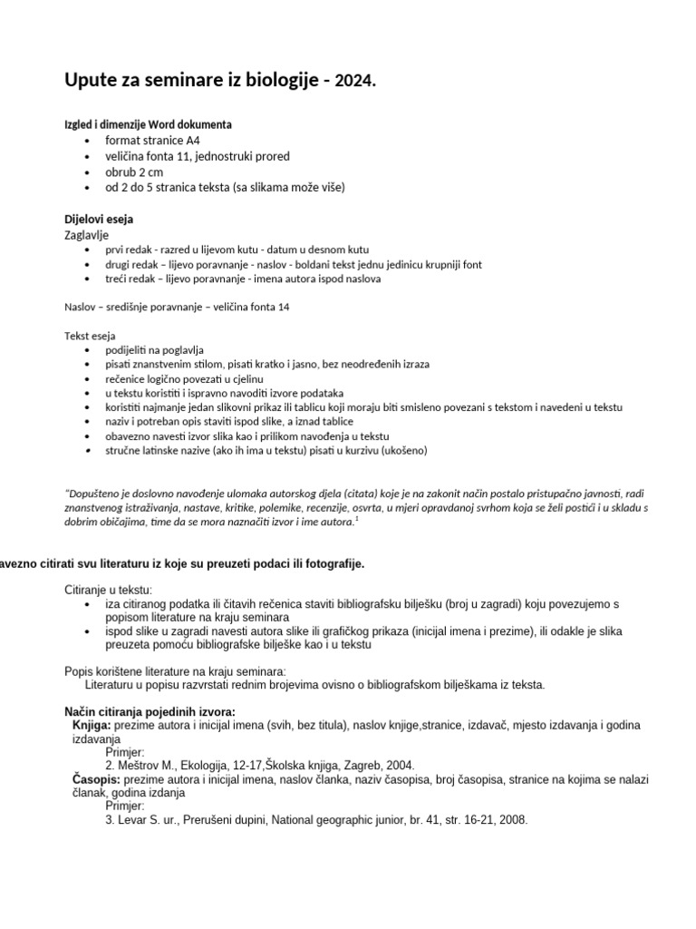 Uputa Za Seminare 2024 | PDF