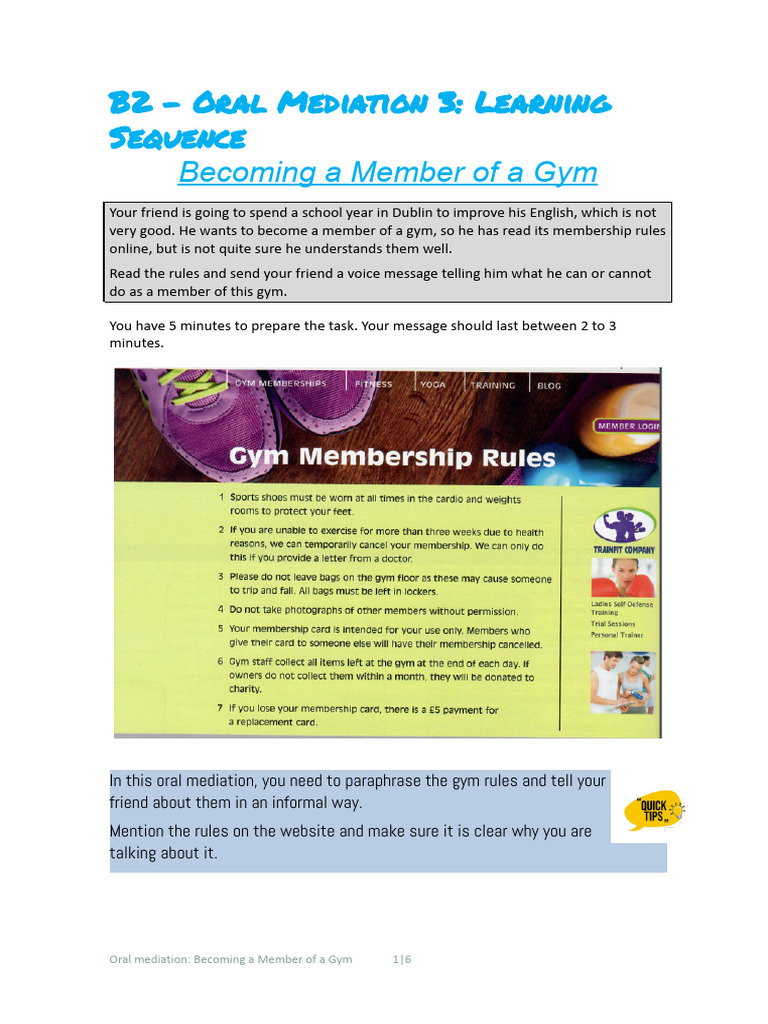 3 2 Becoming Member of A Gym OralMediation LearningSequence | PDF ...