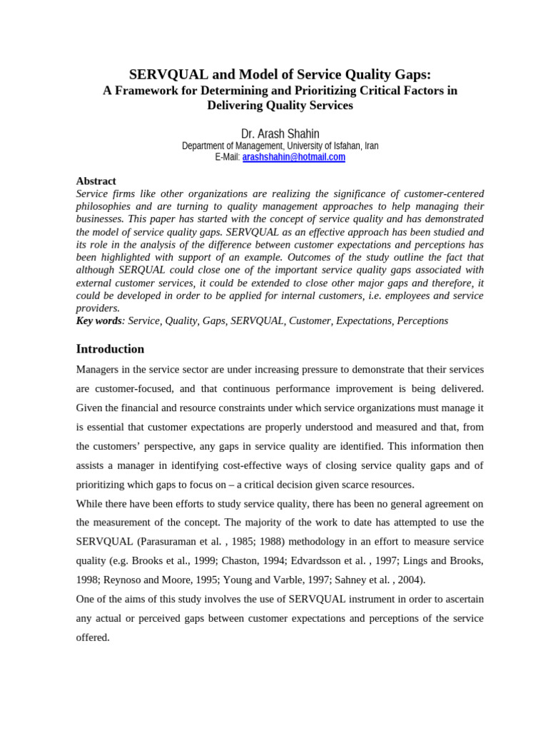 Servqual - Model of Service | PDF | Business | Business Process