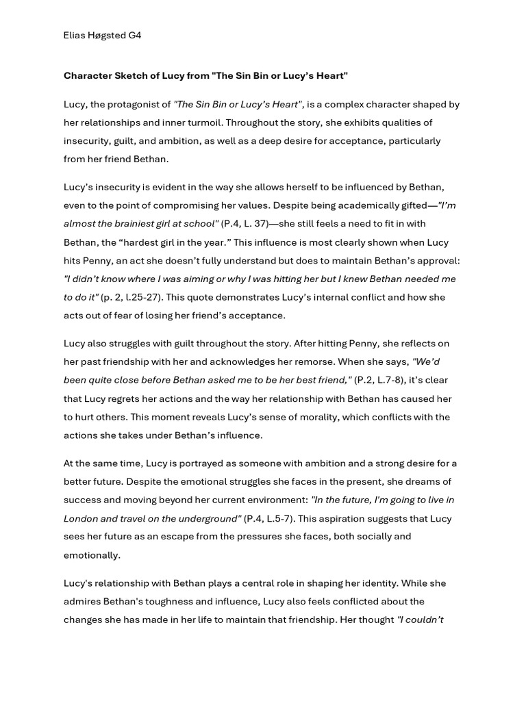 Character Analysis of Lucy in "The Sin Bin" | PDF | Guilt (Emotion ...