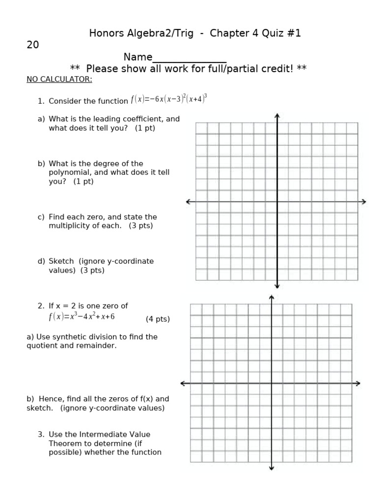 Algebra 2 Trig Chapter 4 Quiz 1 | PDF