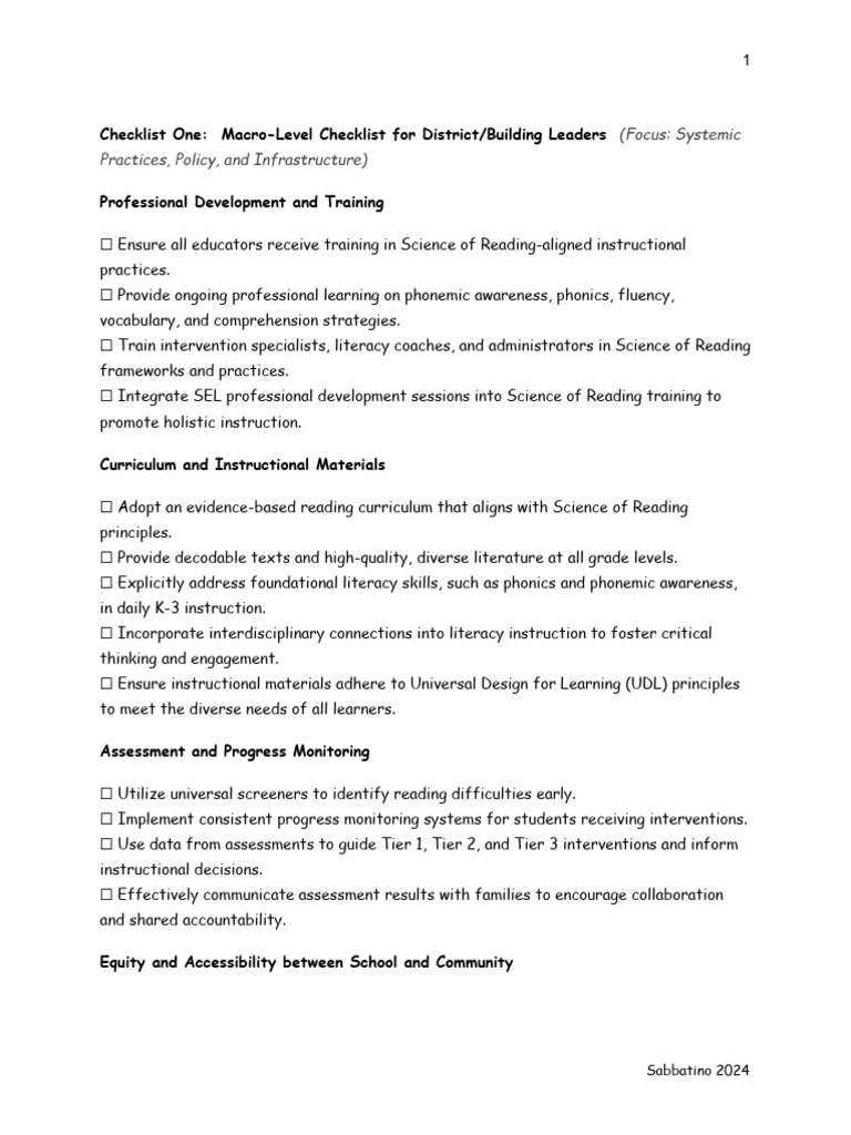 Literacy Improvement Checklist for Educators | PDF | Phonics | Literacy