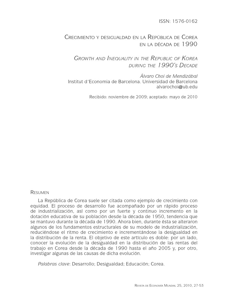 Crecimiento y Desigualdad en La Rep Blica de Corea en La D Cada de 1990 ...