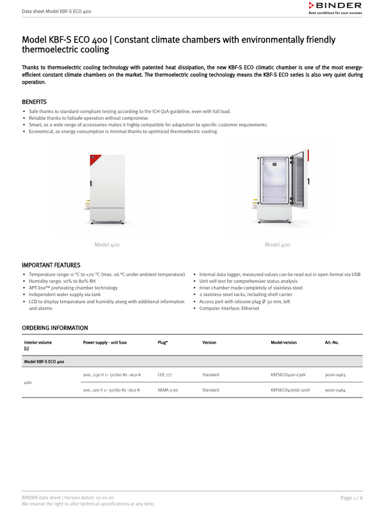 Data Sheet Model KBF-S ECO 400 en | PDF | Verification And Validation | Electrical Engineering