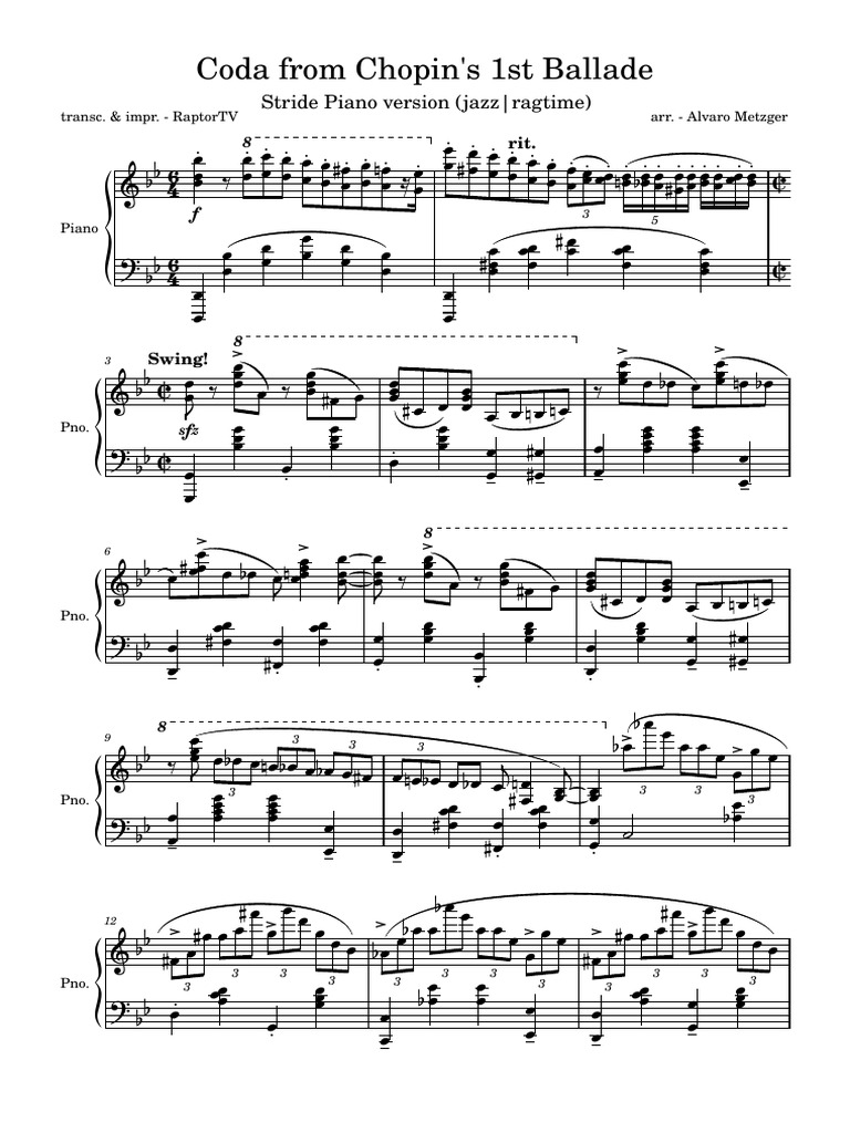 Coda From Chopins 1st Ballade Stride Piano Version Arr. by Alvaro ...