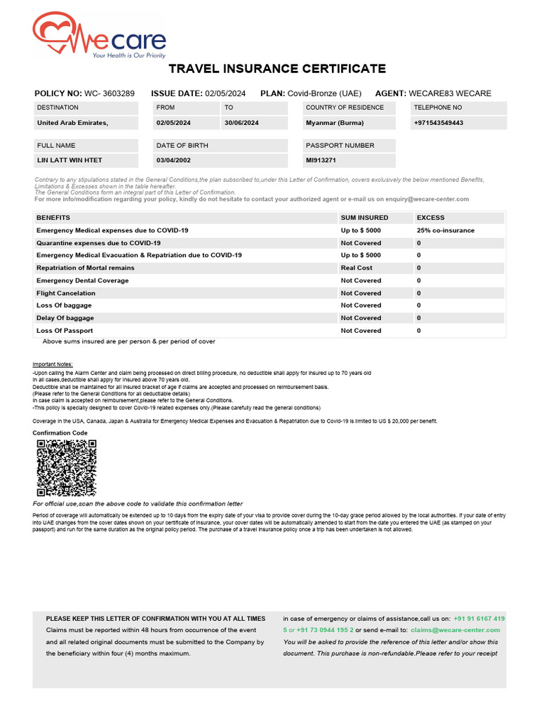 In Ms. Lin Latt Win Htet | PDF | Deductible | Insurance
