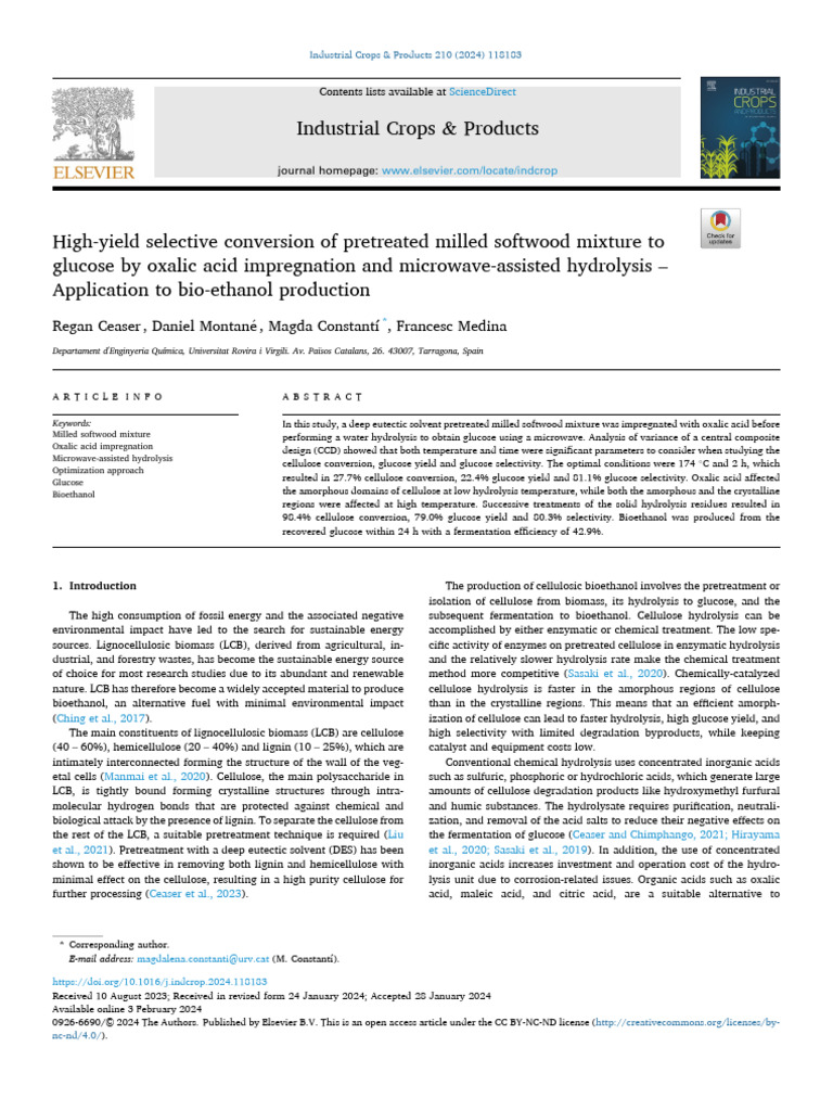 High-Yield Glucose from Softwood Hydrolysis | PDF | Cellulose | Lignin