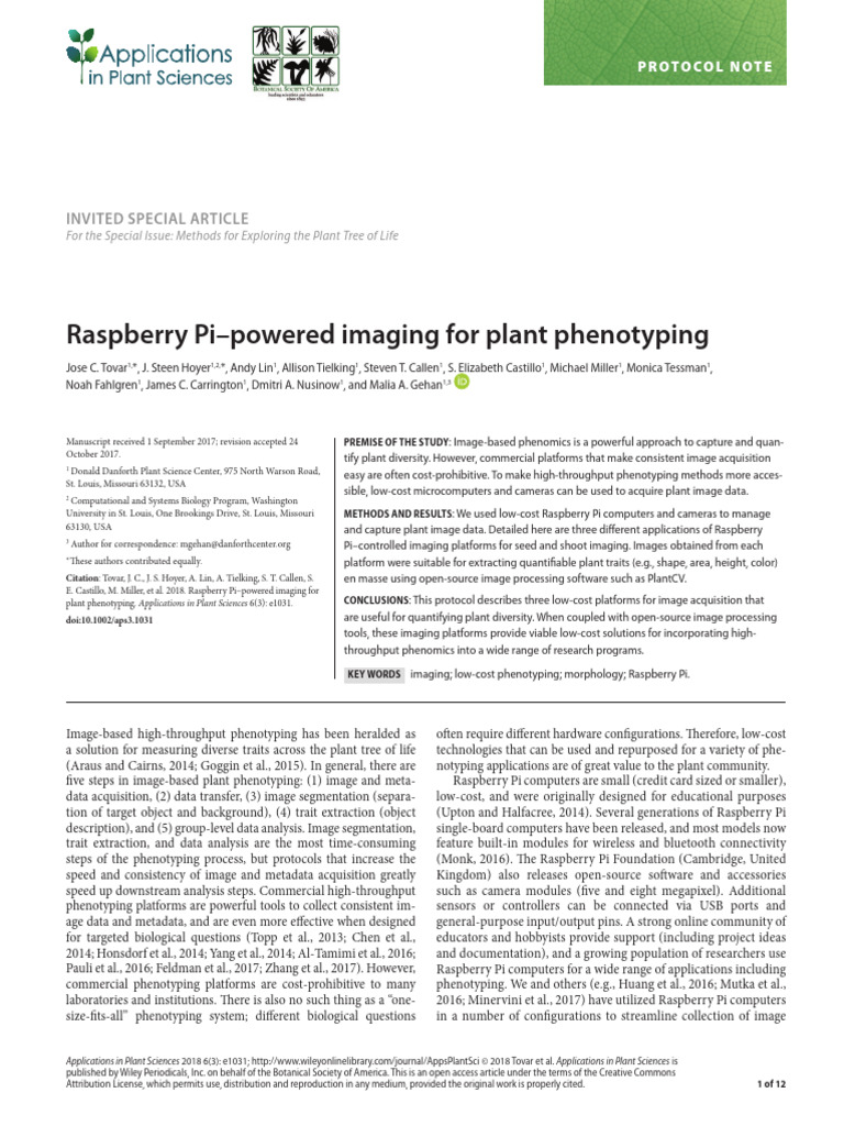 Raspberry Pi-Powered Imaging For Plant Phenotyping | PDF | Graphical ...