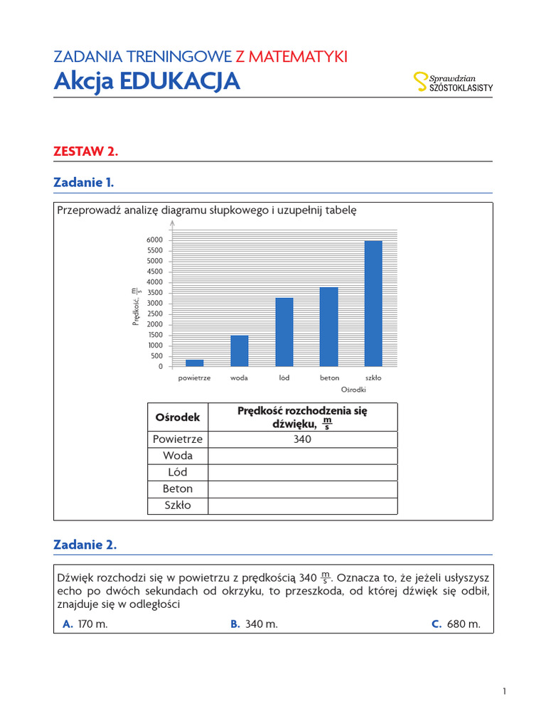 Akcja EDUKACJA Matematyka Zestaw 2 Zadania | PDF