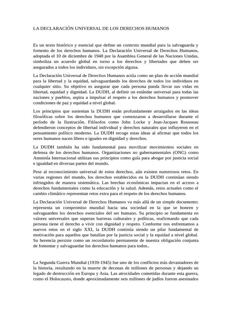 LA DECLARACIÓN UNIVERSAL DE LOS DERECHOS HUMANOS | PDF | Derechos ...