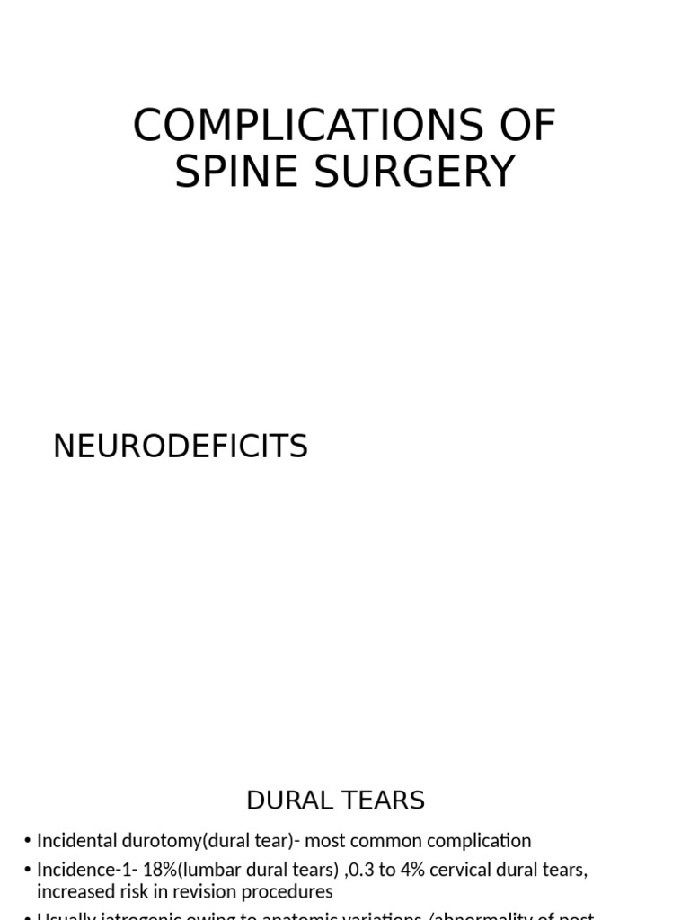 Spine Surgery Complications Overview | PDF | Vertebra | Vertebral Column