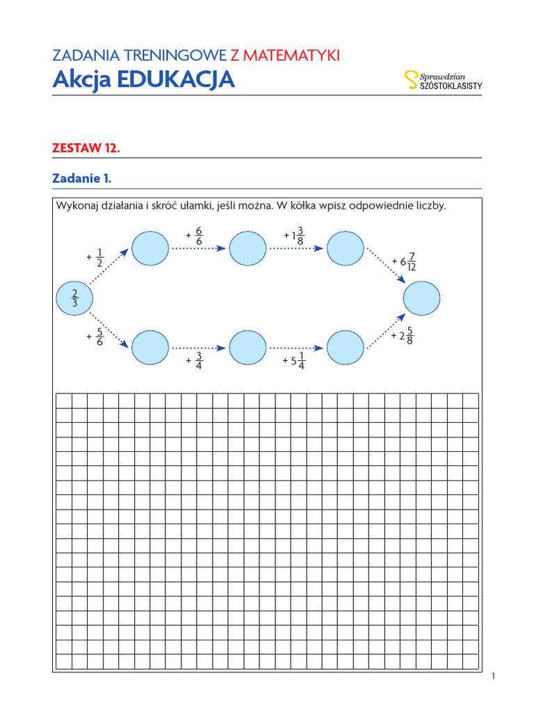 Akcja EDUKACJA Matematyka Zestaw 12 Zadania | PDF