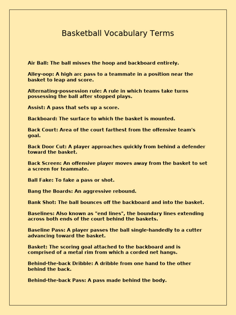 Basketball Vocabulary Terms | PDF | Basketball Positions | Sports Rules ...