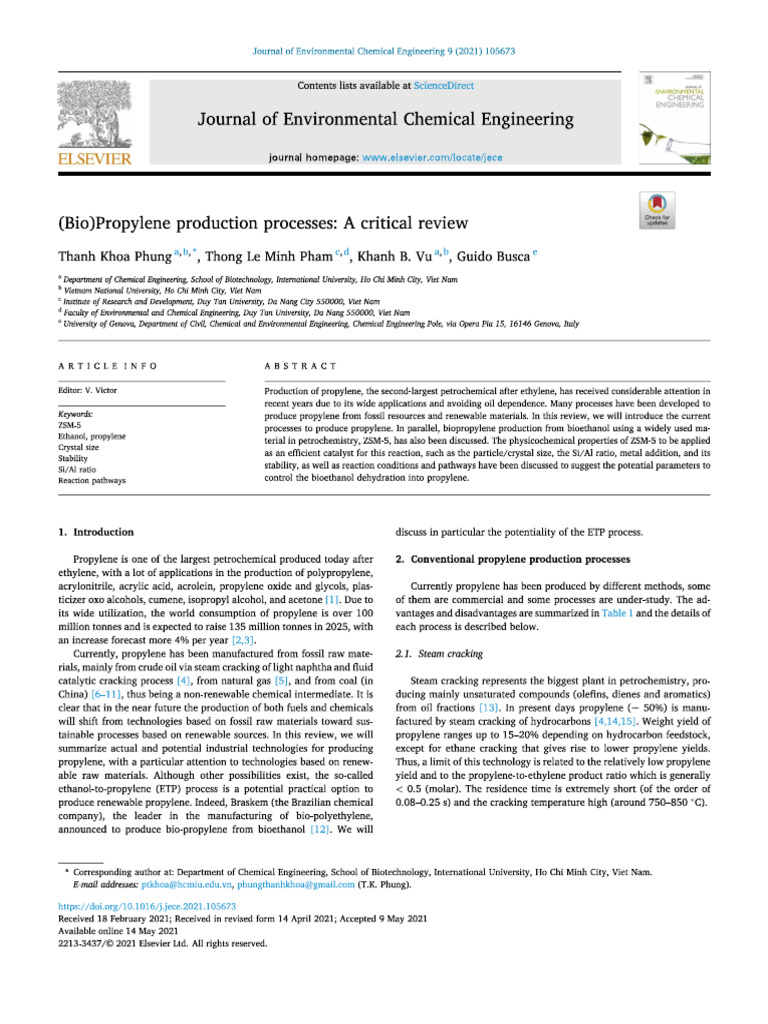 (Bio) Propylene Production Processes | PDF