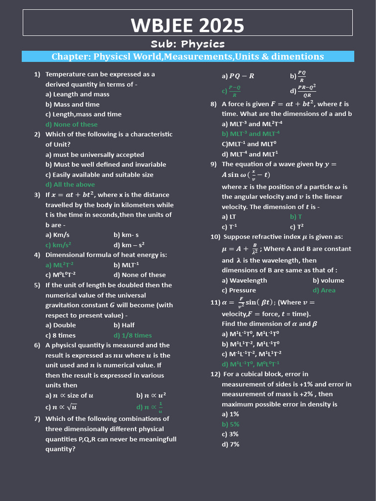 Physics Pratice Sheet 1 | PDF | Classical Mechanics | Physical Quantities