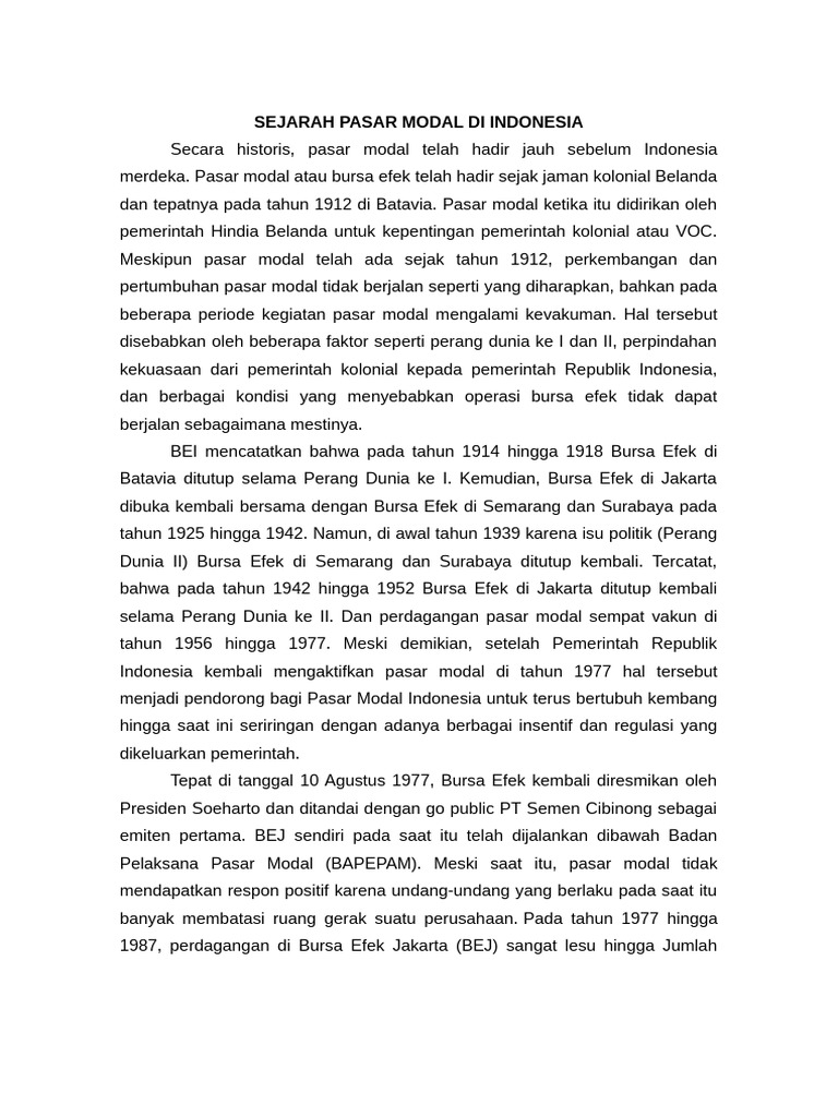 Sejarah Pasar Modal | PDF