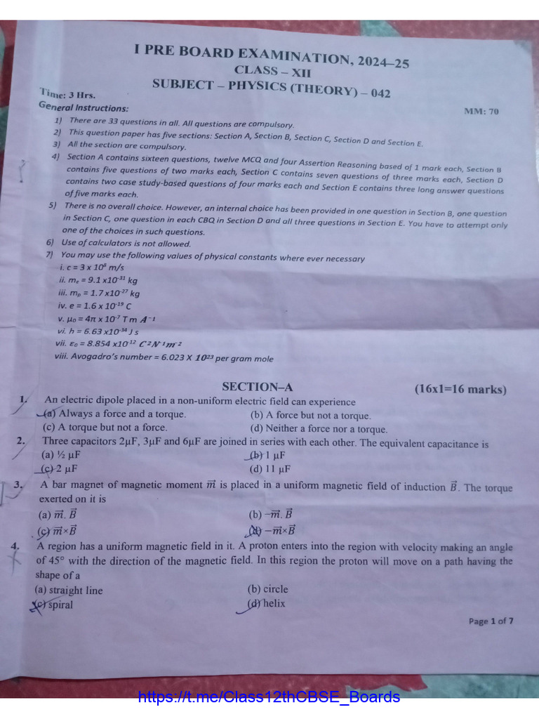 Physics PreBoard 4 | PDF