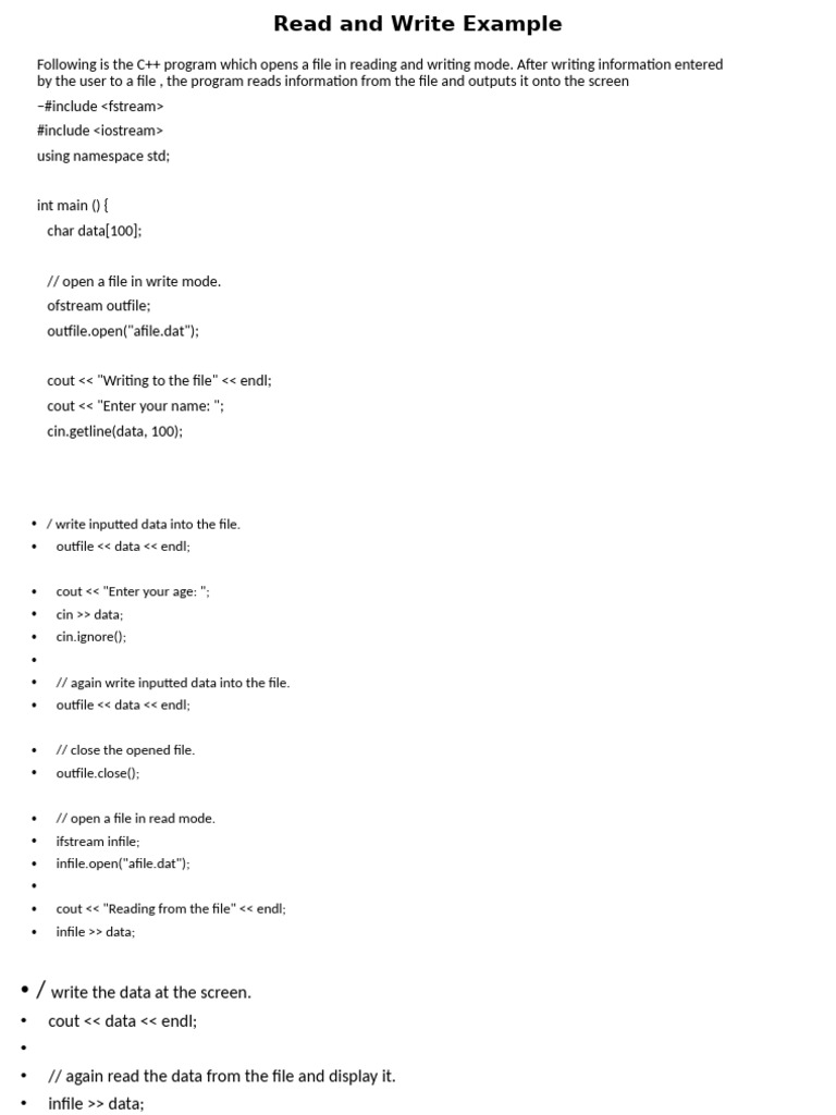 Read and Write Example | PDF