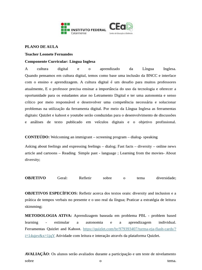 PLANO DE AULA EJA | PDF