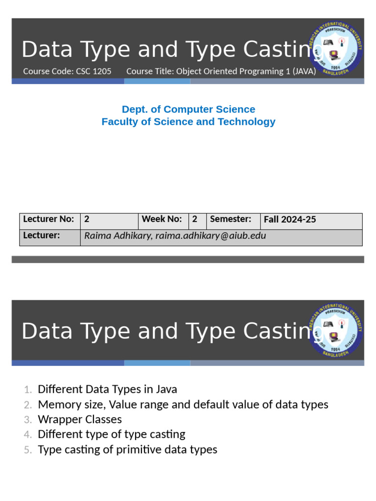 Lecture 2.1 - Data Type & Type Casting | PDF | Data Type | Integer ... Lecture 2.1 - Data Type & Type Casting | PDF | Data Type | Integer ...