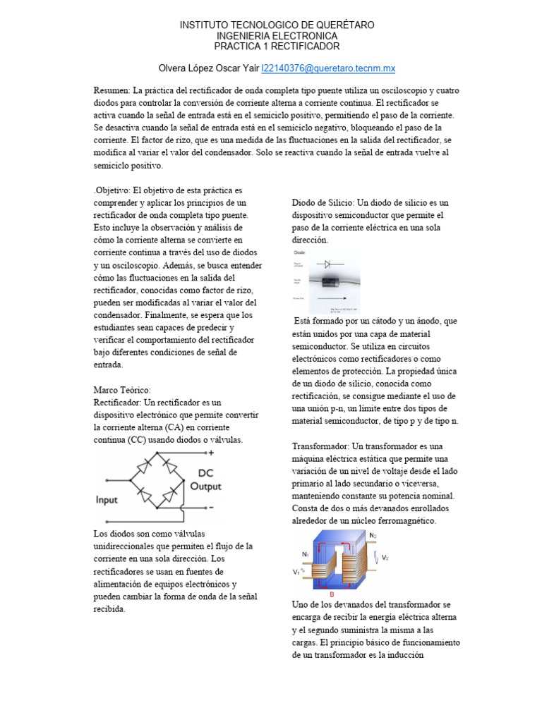 P1 Rectificador | PDF | Rectificador | Transformador