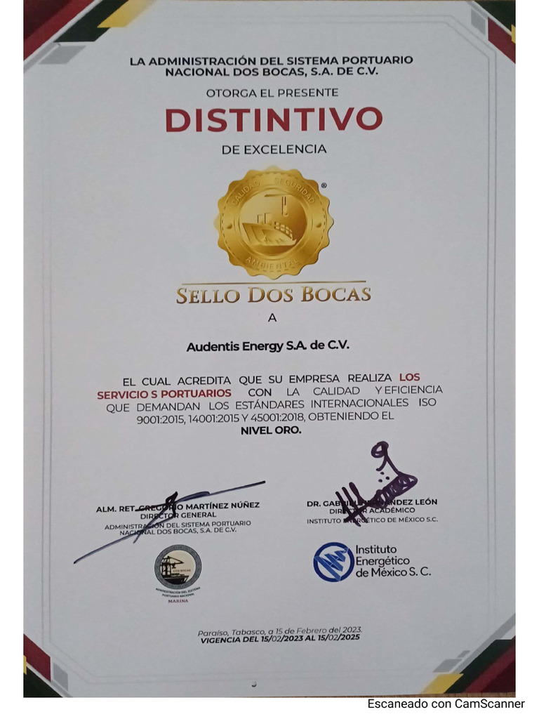 Distintivo Sello Dos Bocas para Audentis | PDF