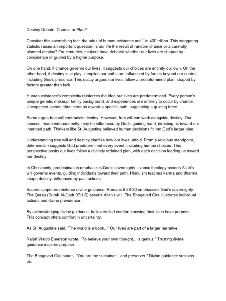 Destiny Debate - Chance or Plan | PDF | Free Will | Determinism