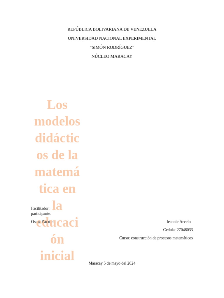 Informe Sobre Modelos Didacticos | PDF | Educación de la primera infancia | Enseñando