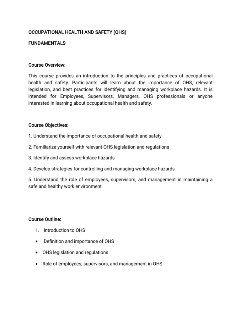 OHS Course Outline CTU | PDF