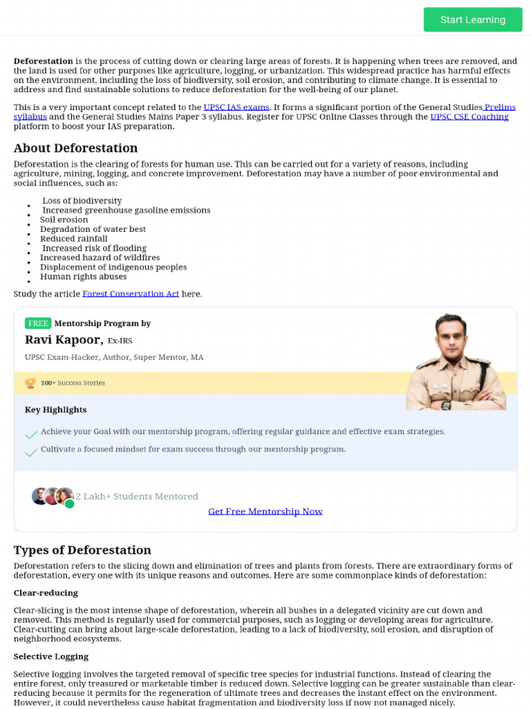 Deforestation - Types, Causes, Effects & Government Initiatives | PDF