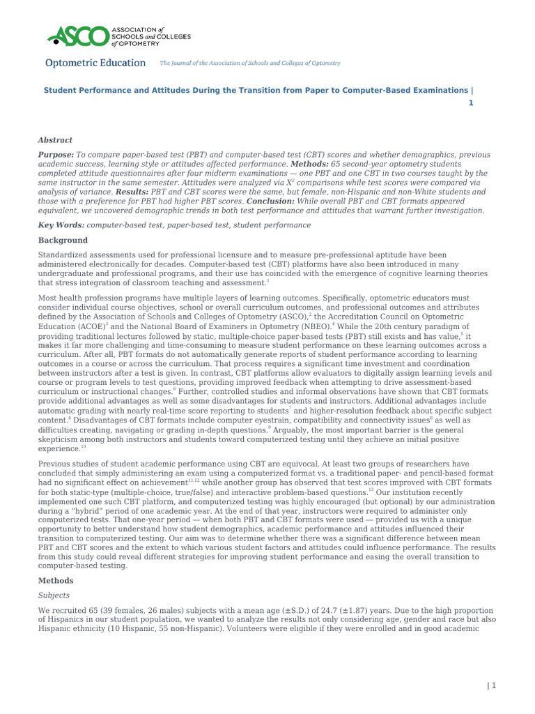 Student Performance and Attitudes During The Transition From Paper To ...