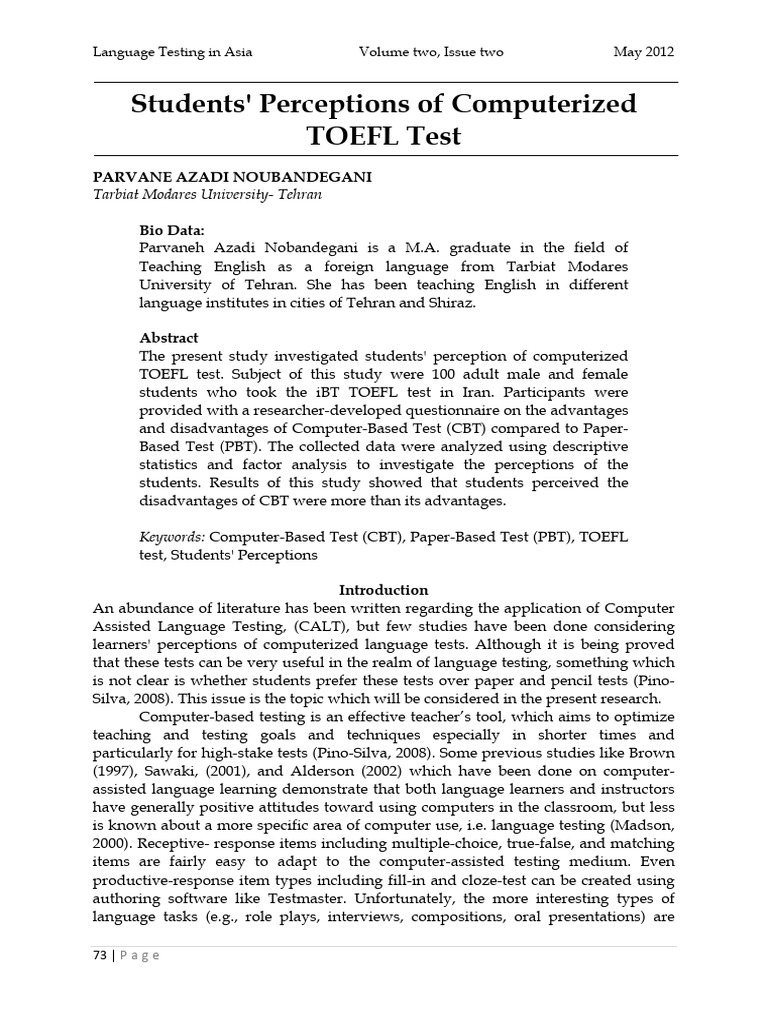 Students' perceptions of computerized TOEFL test | PDF | Statistics ...