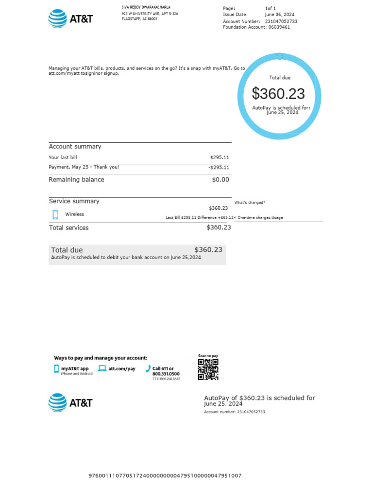 Account Summary: $360.23 Total Due | PDF | At&T