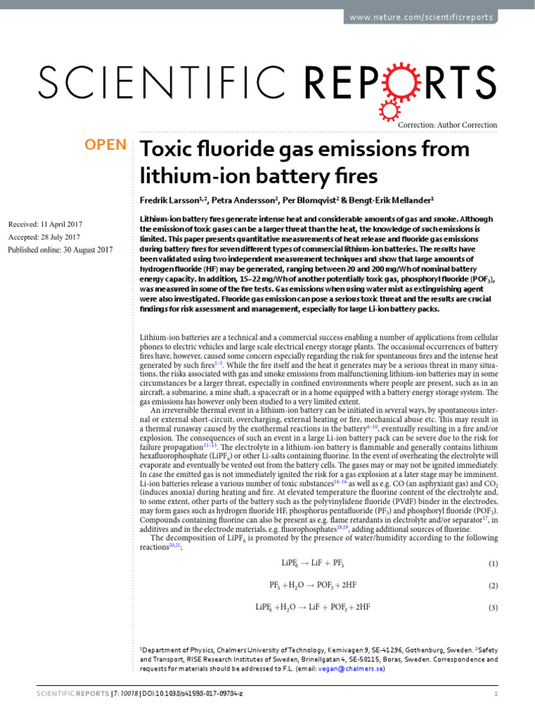 Lithium-Ion Battery Gas Emissions Study | PDF | Lithium Ion Battery ...