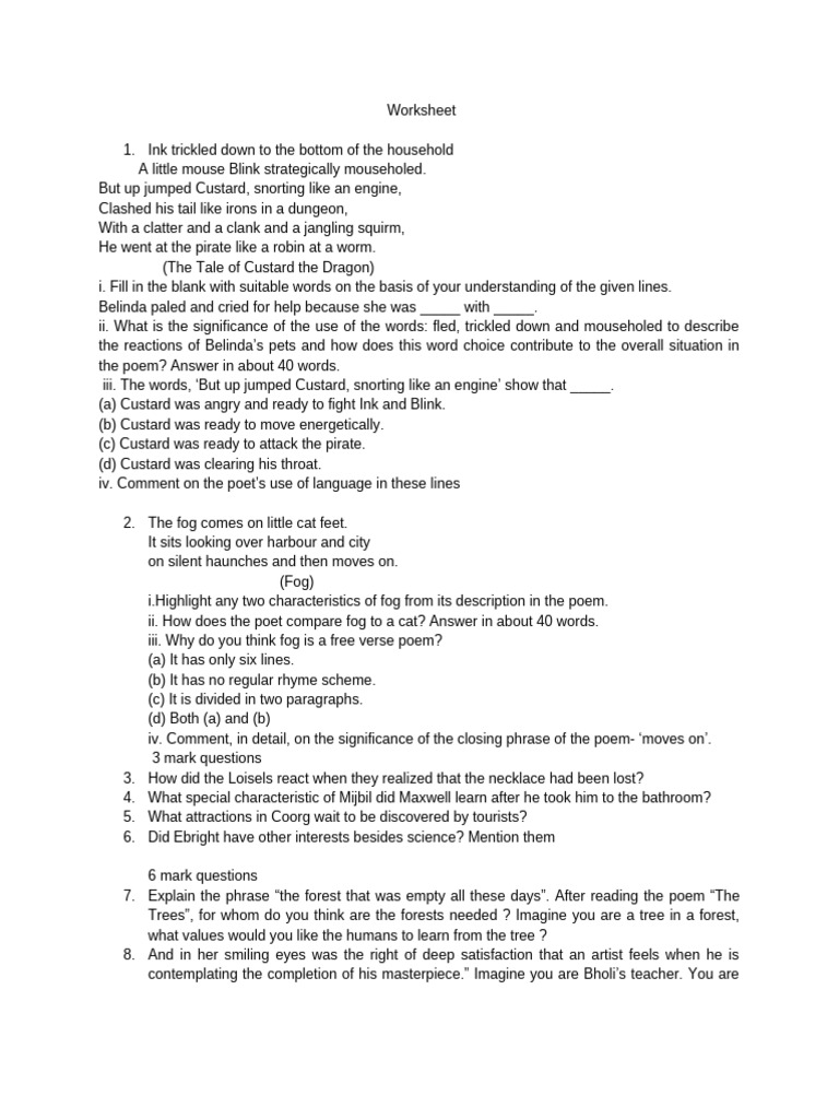 Work Sheet Grade 10 | PDF