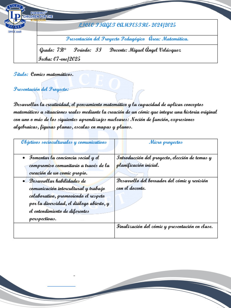 Proyecto Accional Grado 7B PII | PDF | Matemáticas