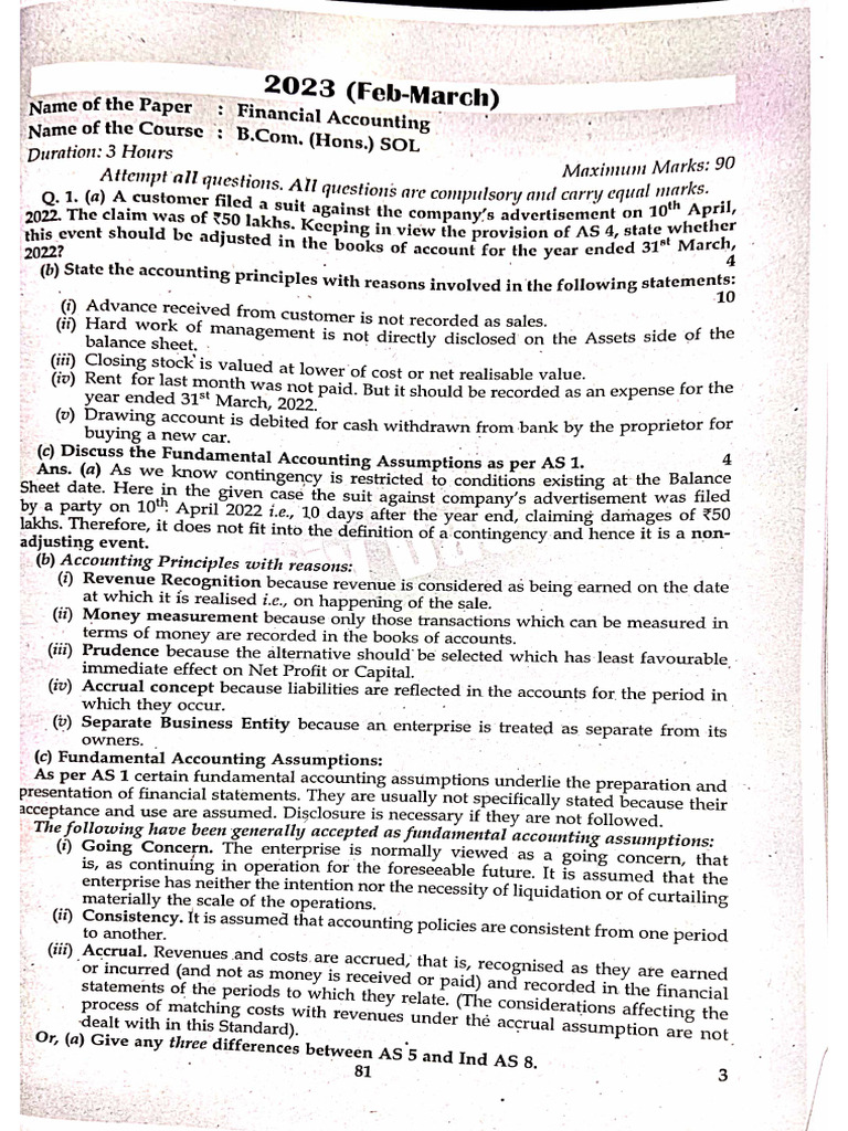 Financial Accounting Sample - Paper | PDF