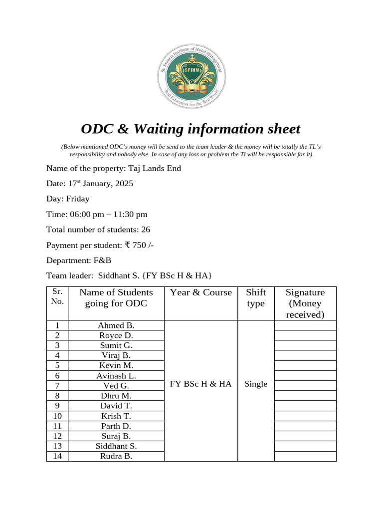 ODC Information Sheet-1 | PDF