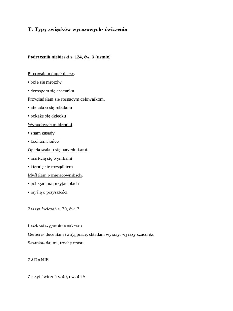 5B Typy Związków Wyrazowych Ćwiczenia | PDF