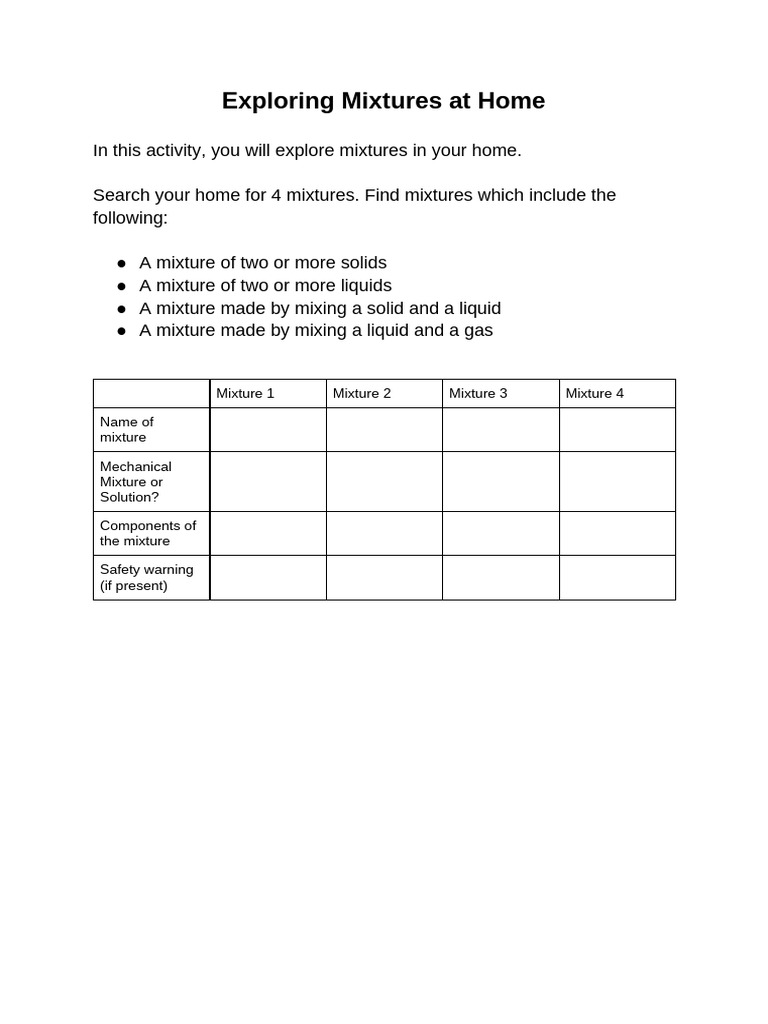 Home Mixture Exploration for Kids | PDF