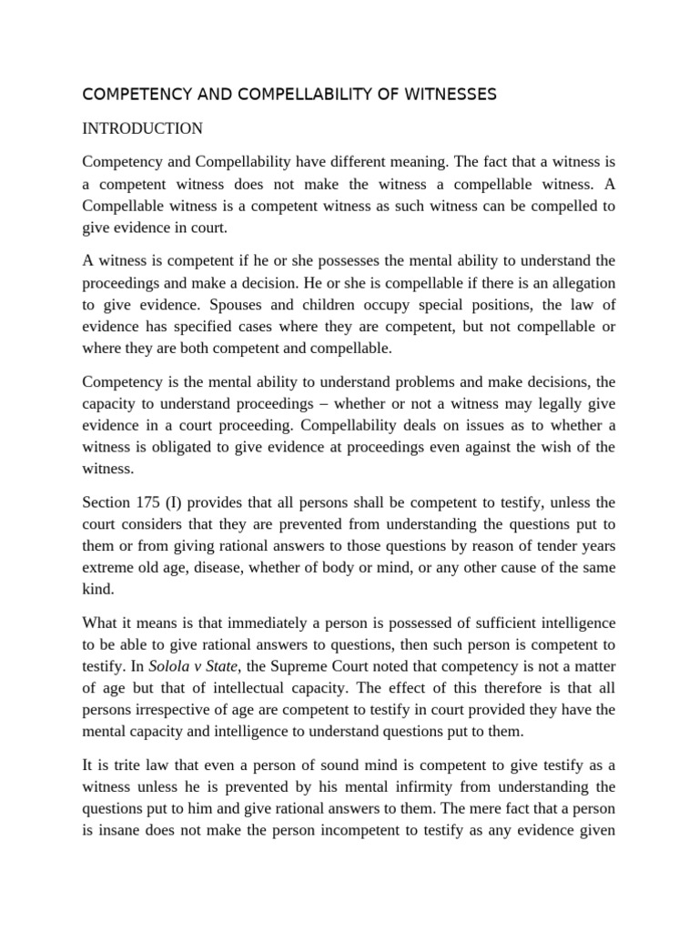 Evi Competency and Compellability | PDF | Competence (Law) | Witness