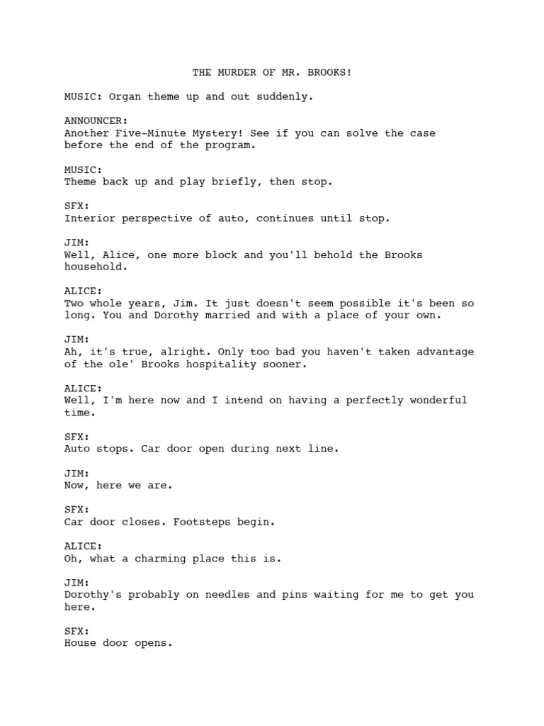 THE MURDER OF MR BROOKS 5 MINUTE RADIO MYSTERY For 2 WOMEN and 2 MEN | PDF