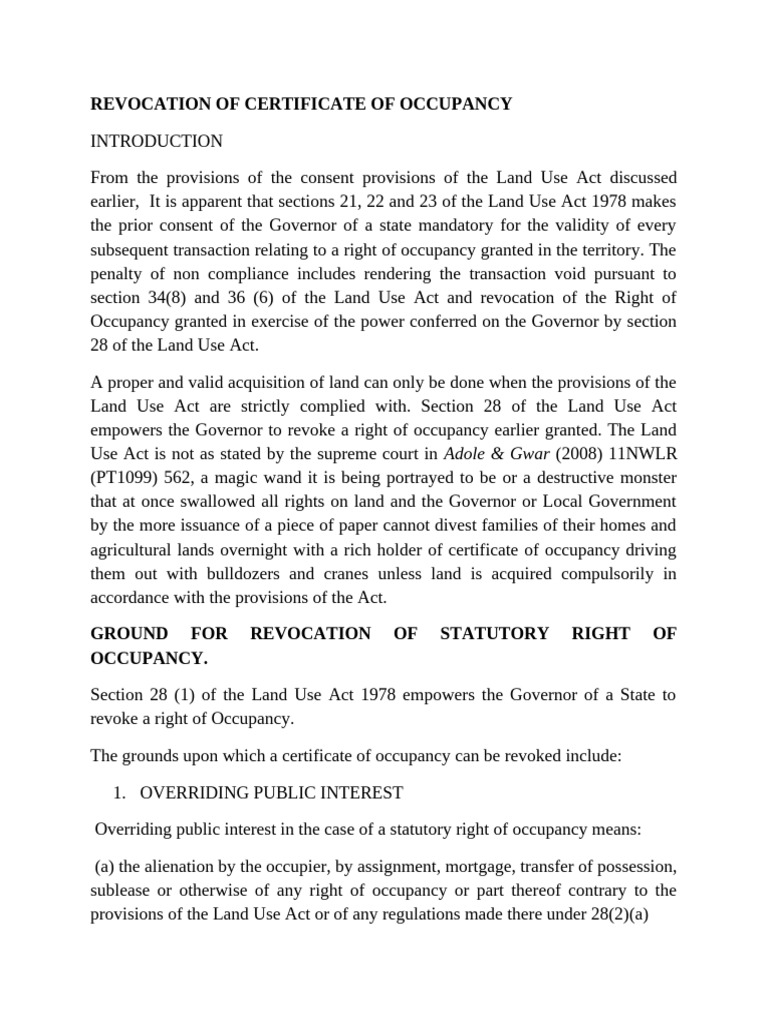 Grounds for Revocation of Occupancy Certificate | PDF | Justice | Crime ...