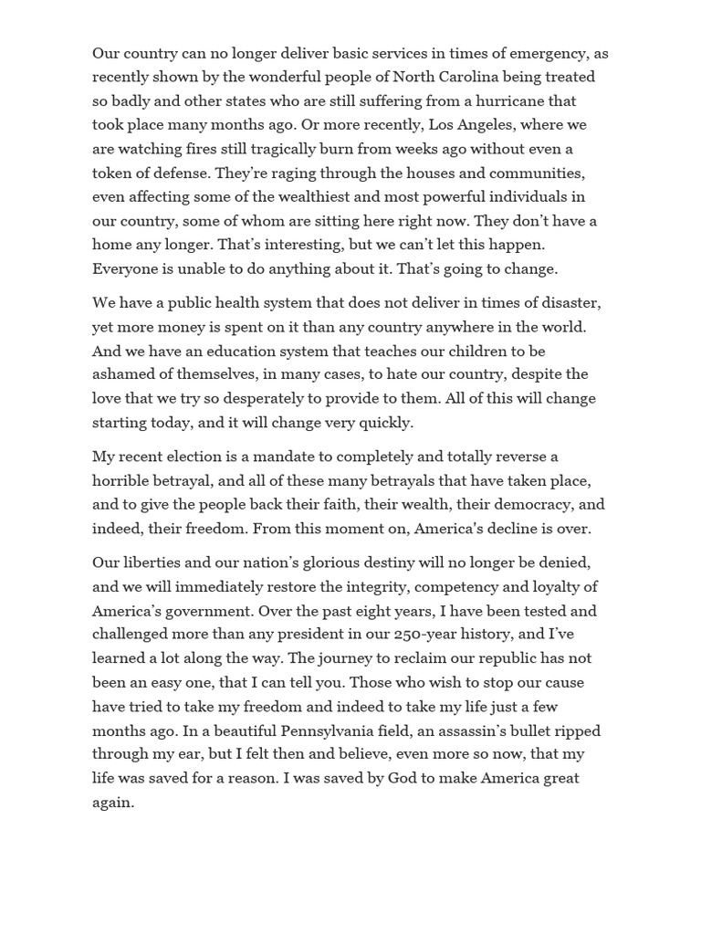 Trump Speech Transcript - Full Text Transcript of Inaugural Address | PDF